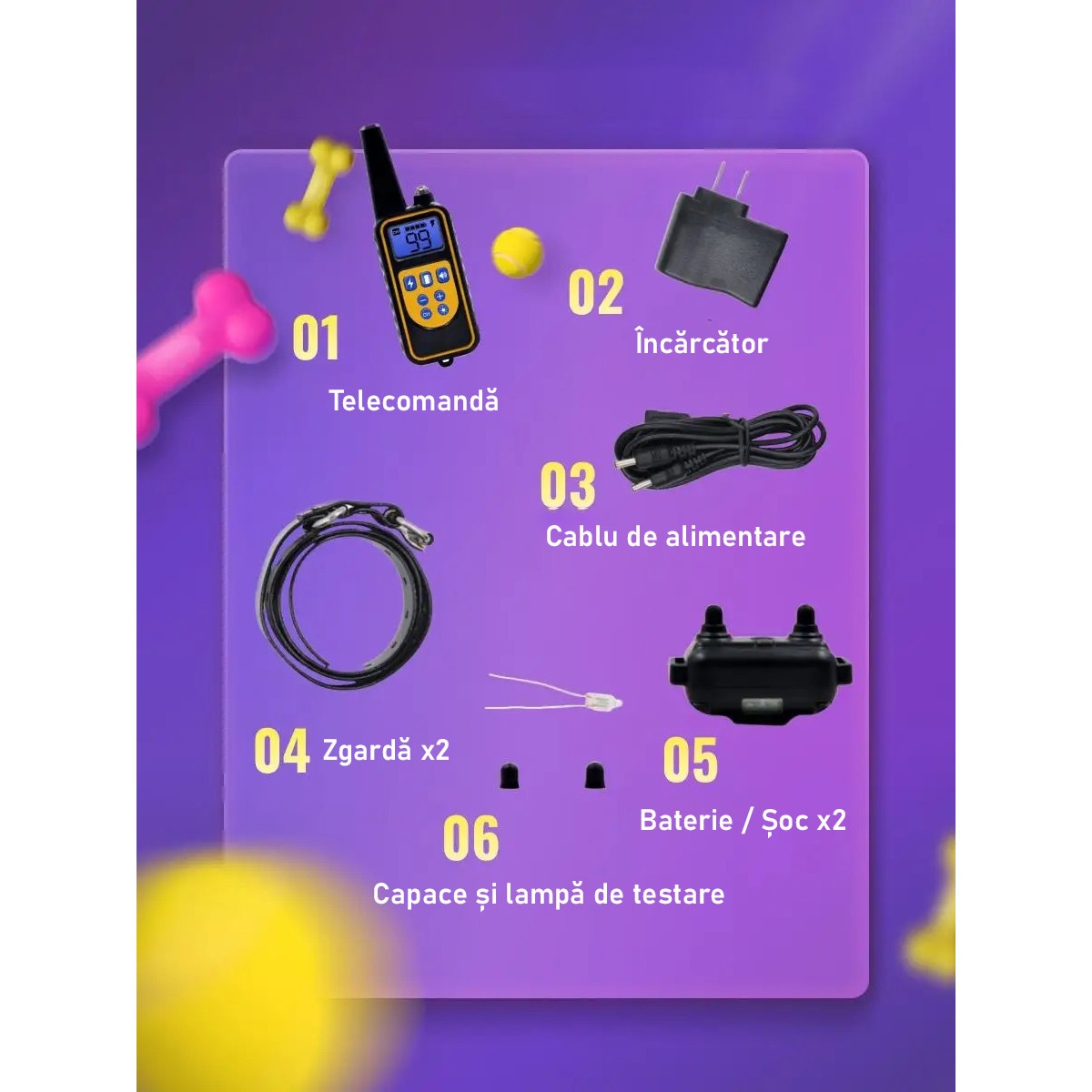 Zgarda electrica profesionala pentru dresaj, pentru 3 caini ...