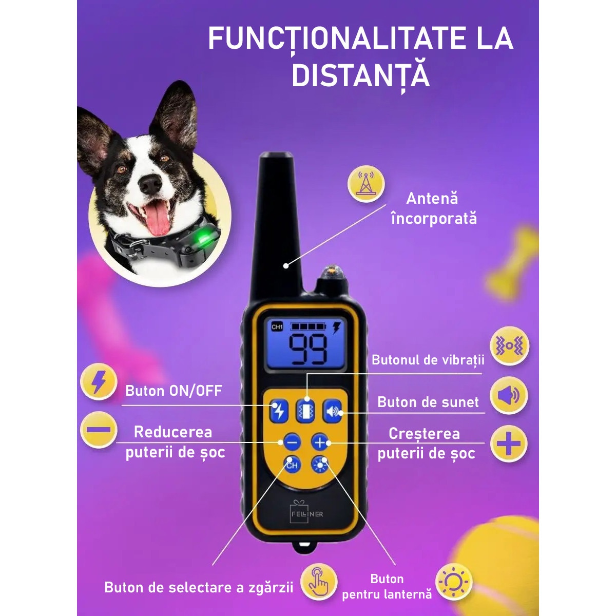 Zgarda electrica profesionala pentru dresaj, pentru 3 caini ...