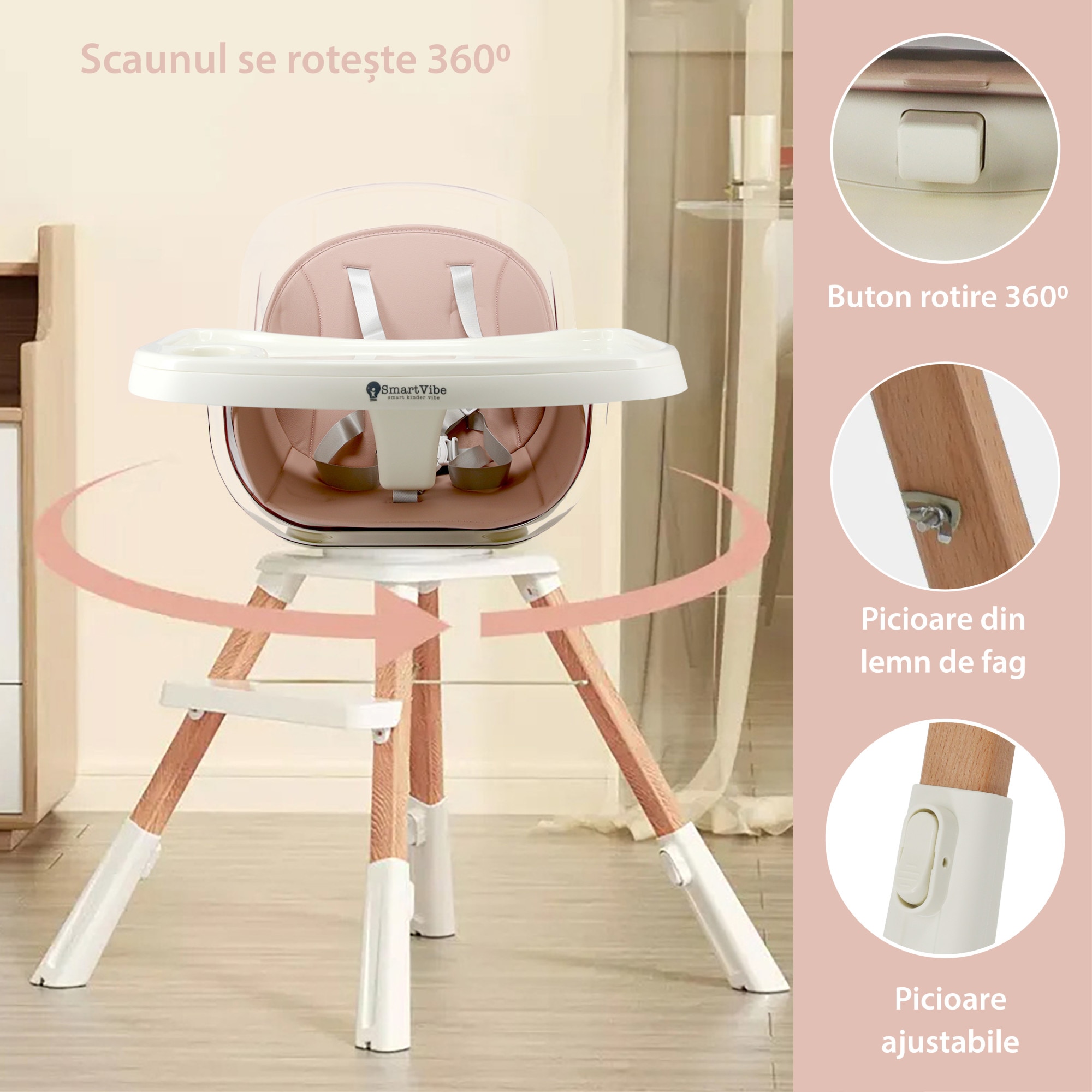 Scaun de Masa cu rotire 360° KinderVIBE®, 6 Luni +, Multifunctional si ...