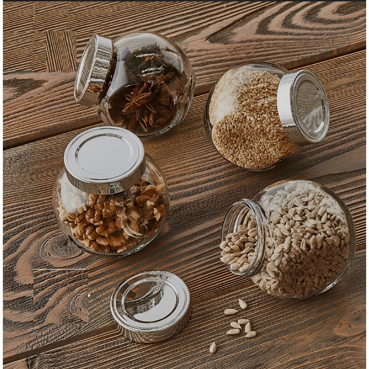 Set 4 borcane din sticla, 4x190ml, capace plastic, pentru condimente ...