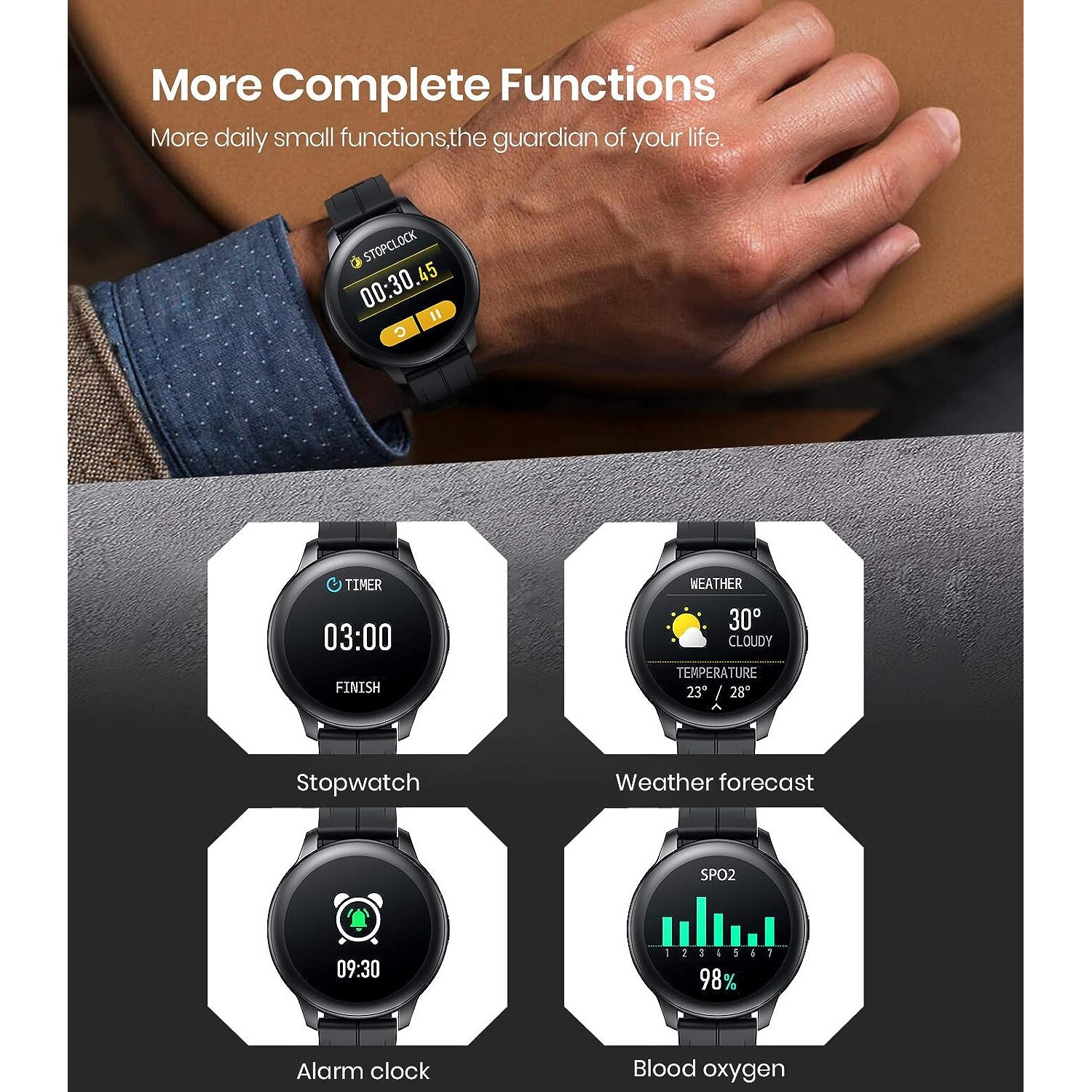 Smartwatch SANAG, ceas Fitness Tracker pentru barbati si femei, monitor ...