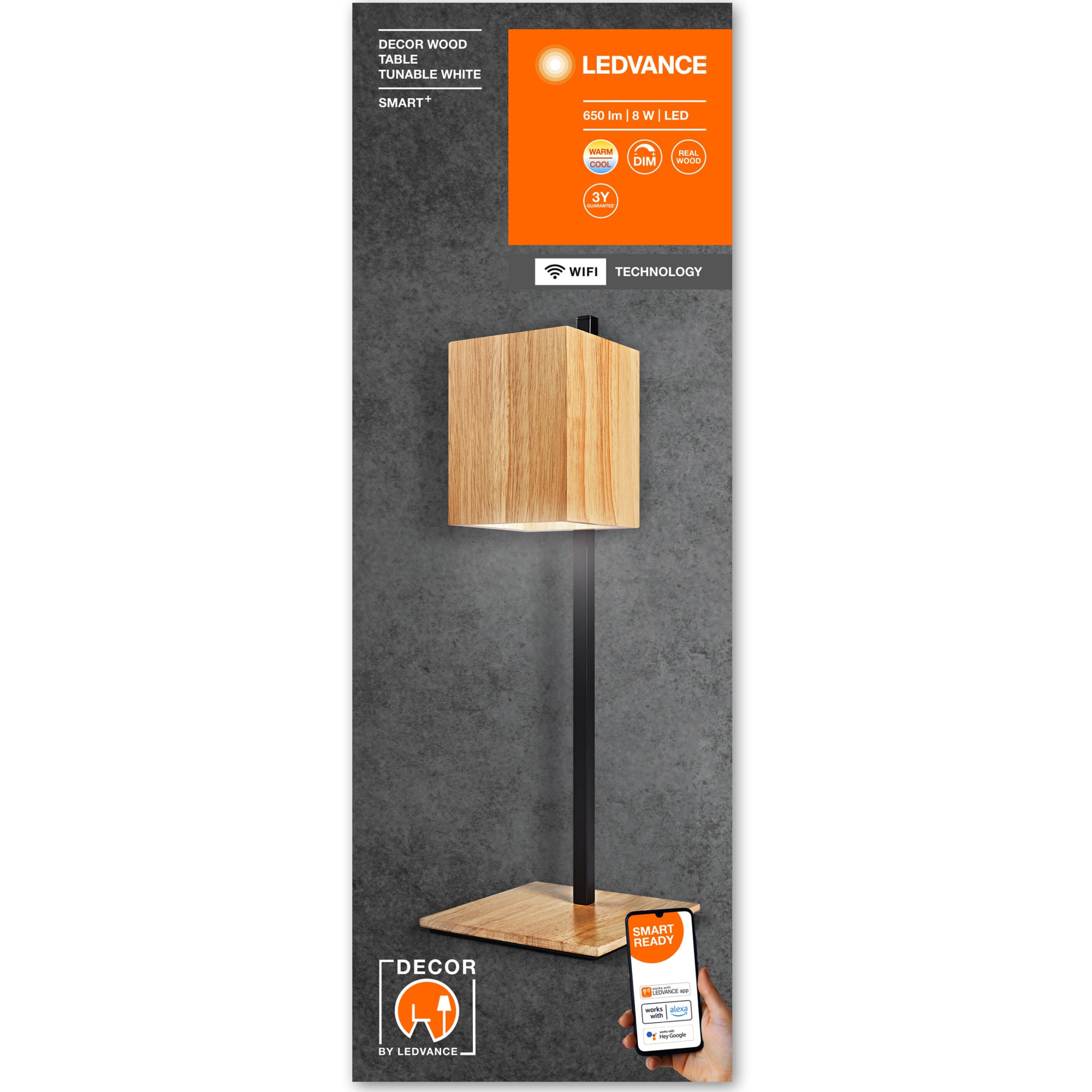 Veioza LED inteligenta Ledvance Decor Wood, Wi-Fi, intrerupator, 8W ...