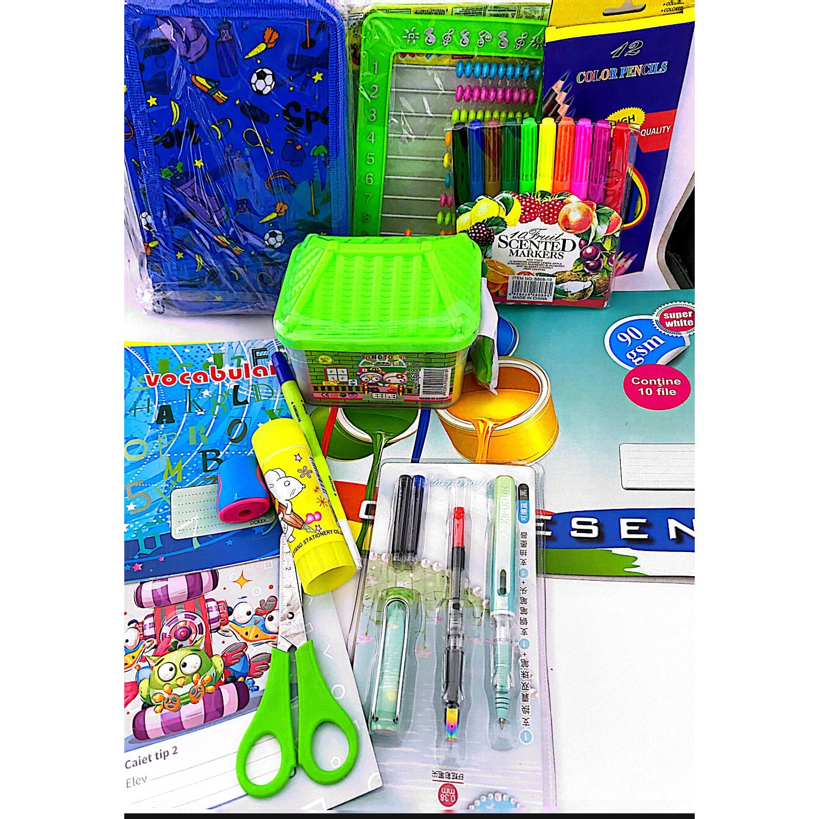 Pachet pentru Scoala, 14 piese, bloc desen, penar cu 2 fermoare, stilou ...