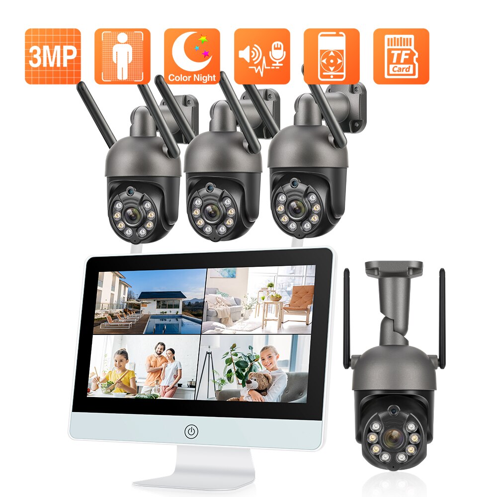 Camera de supraveghere, Techage, W128-PT815GW-30, monitor LCD de 30 cm ...