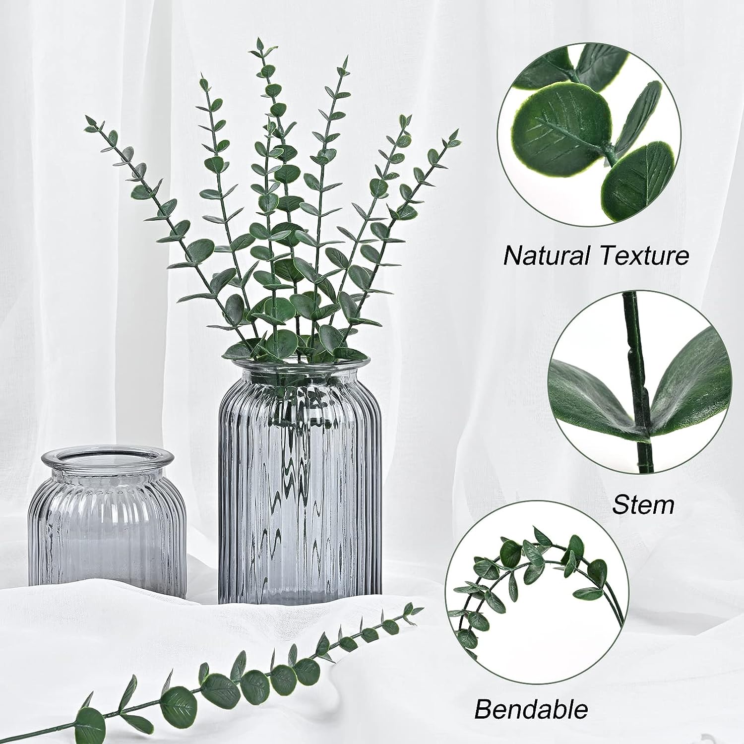 Set 24 frunze artificiale eucalipt, Sunmostar, Plastic, 38 cm, Verde ...