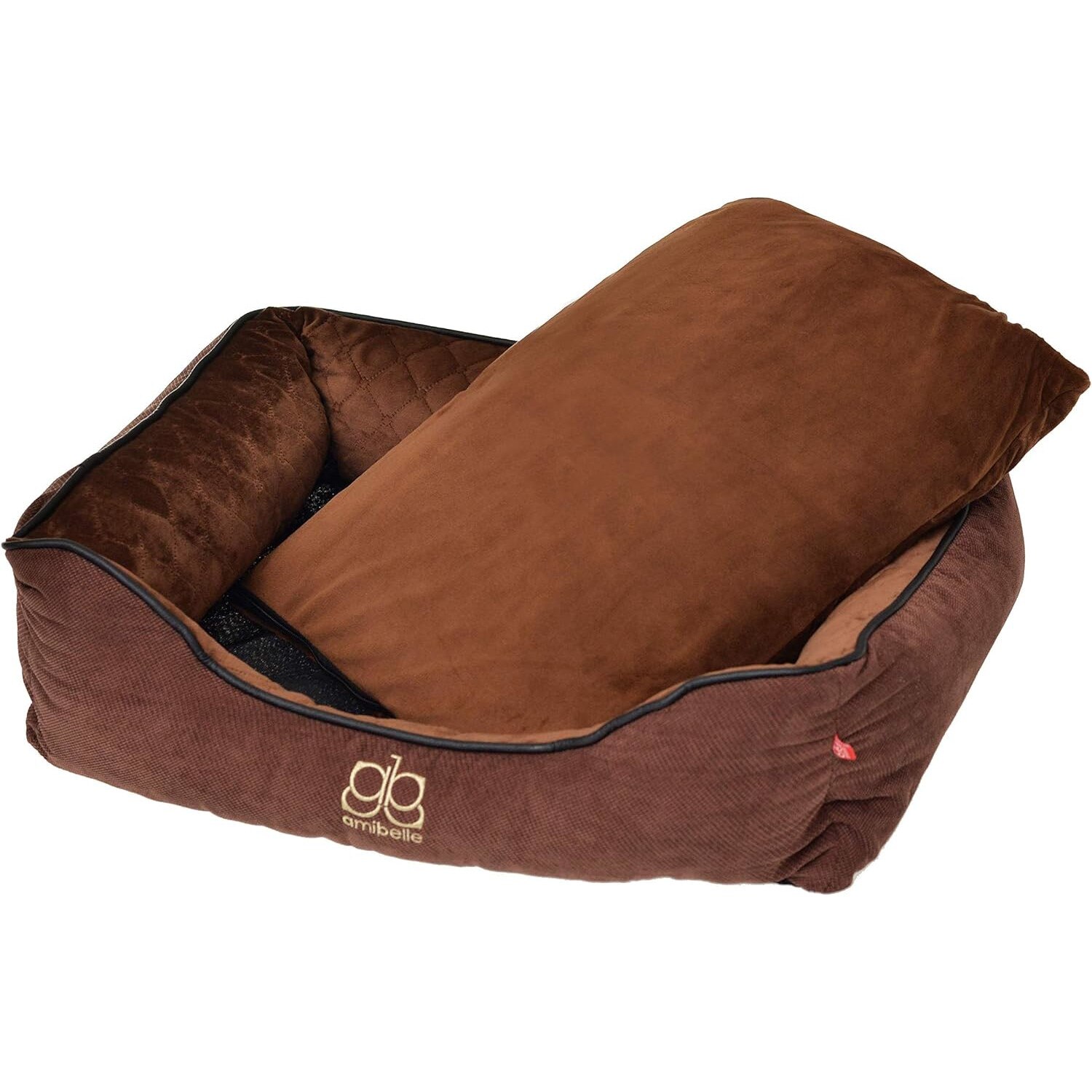 Pat pentru caini si pisici, M 60 x 50 x 19 cm, maro, material de plus ...