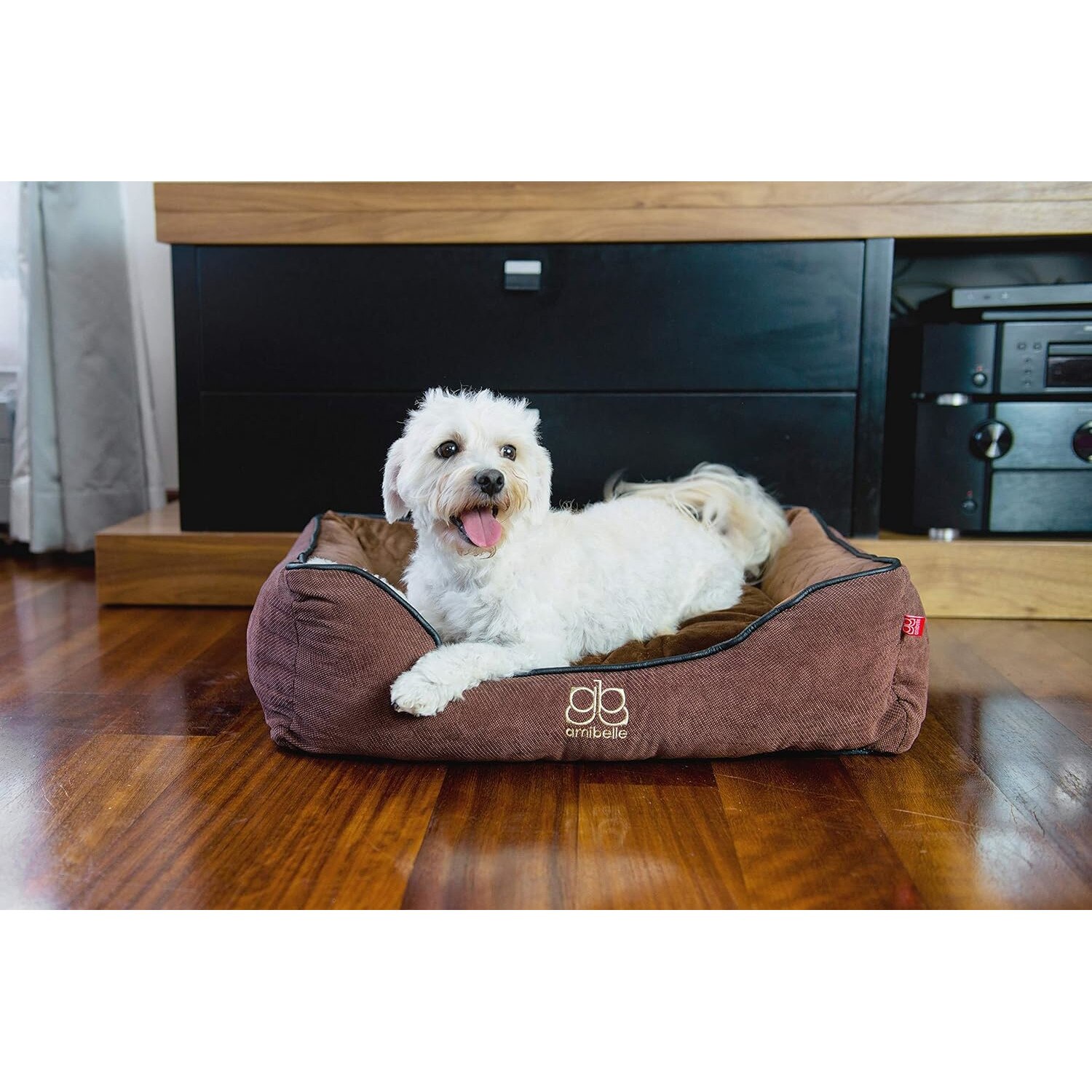 Pat pentru caini si pisici, M 60 x 50 x 19 cm, maro, material de plus ...