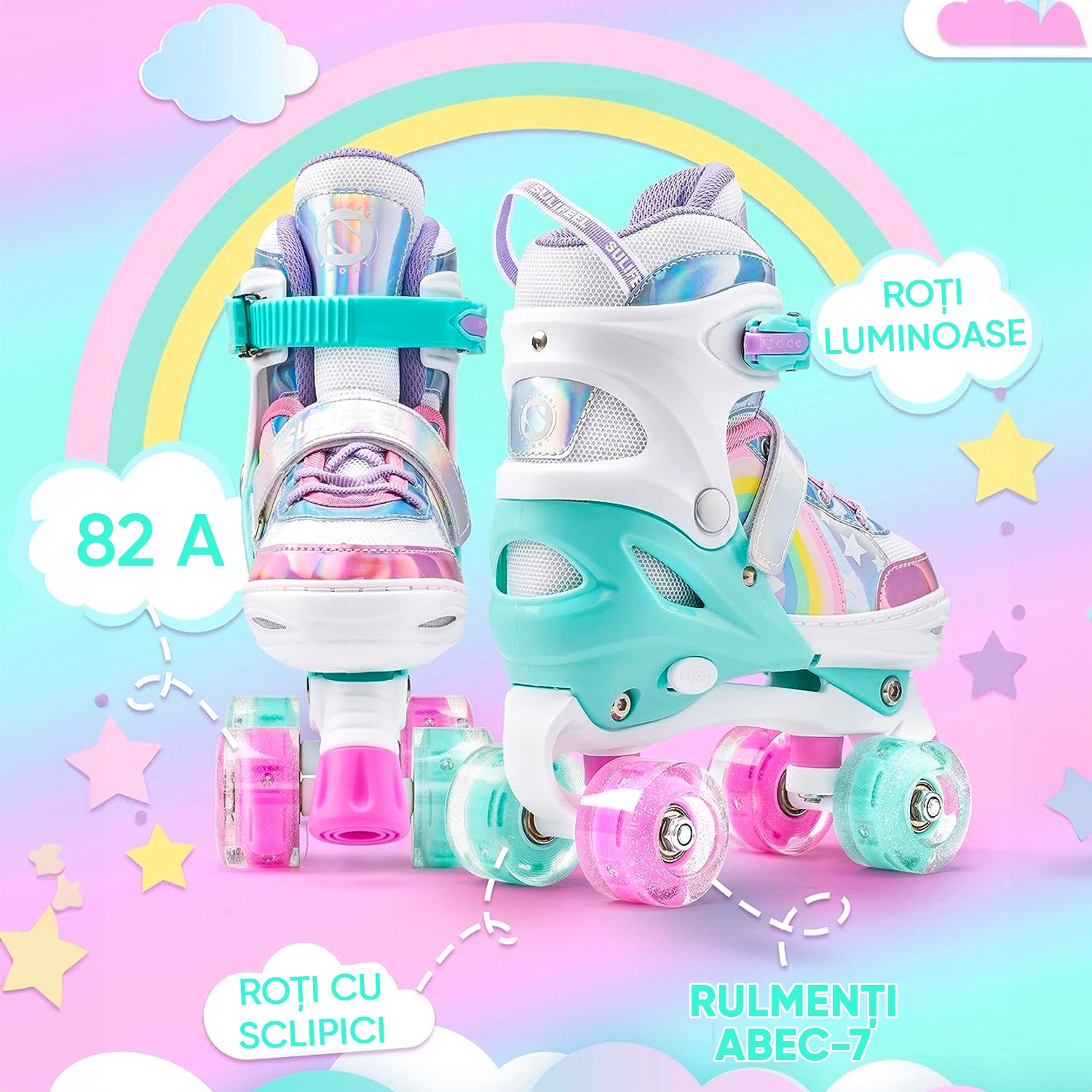 Регулируеми ролери за деца и възрастни светещи силиконови колела 4 колела лагери Abec 7