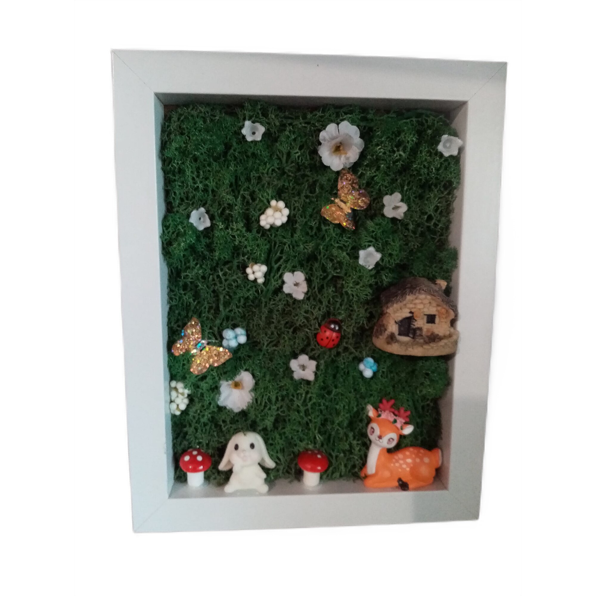 Rama foto cu licheni casuta rustica, decoratiune handmade, 22 x 17 cm ...