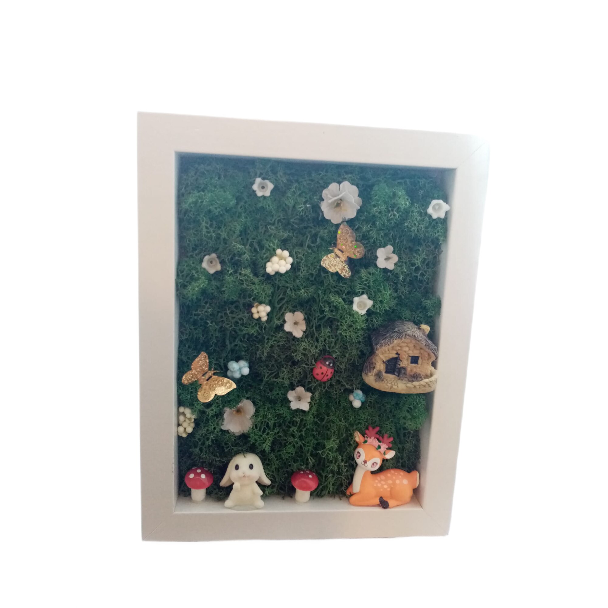 Rama foto cu licheni casuta rustica, decoratiune handmade, 22 x 17 cm ...