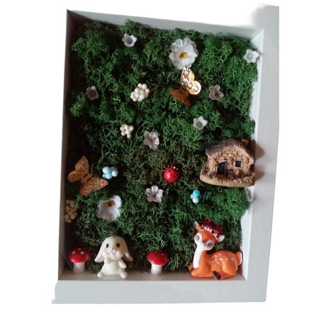 Rama foto cu licheni casuta rustica, decoratiune handmade, 22 x 17 cm ...