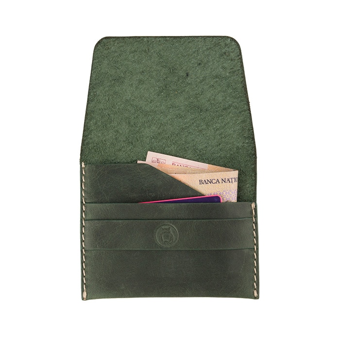 Portofel minimalist, piele naturala, verde, Unika - eMAG.ro