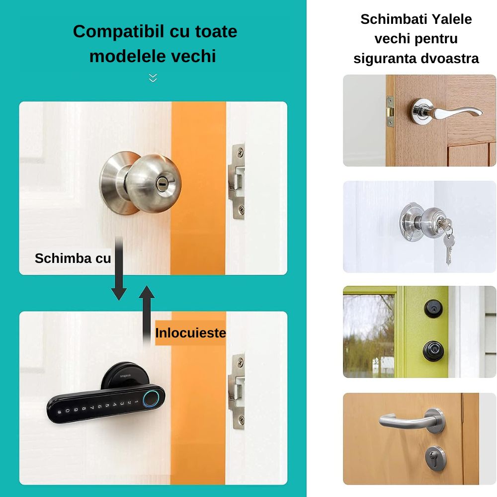 Yala cu amprenta digitala premium, Exaltus®, Cu Bluetooth, control la ...