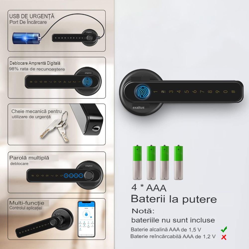 Yala cu amprenta digitala premium, Exaltus®, Cu Bluetooth, control la ...