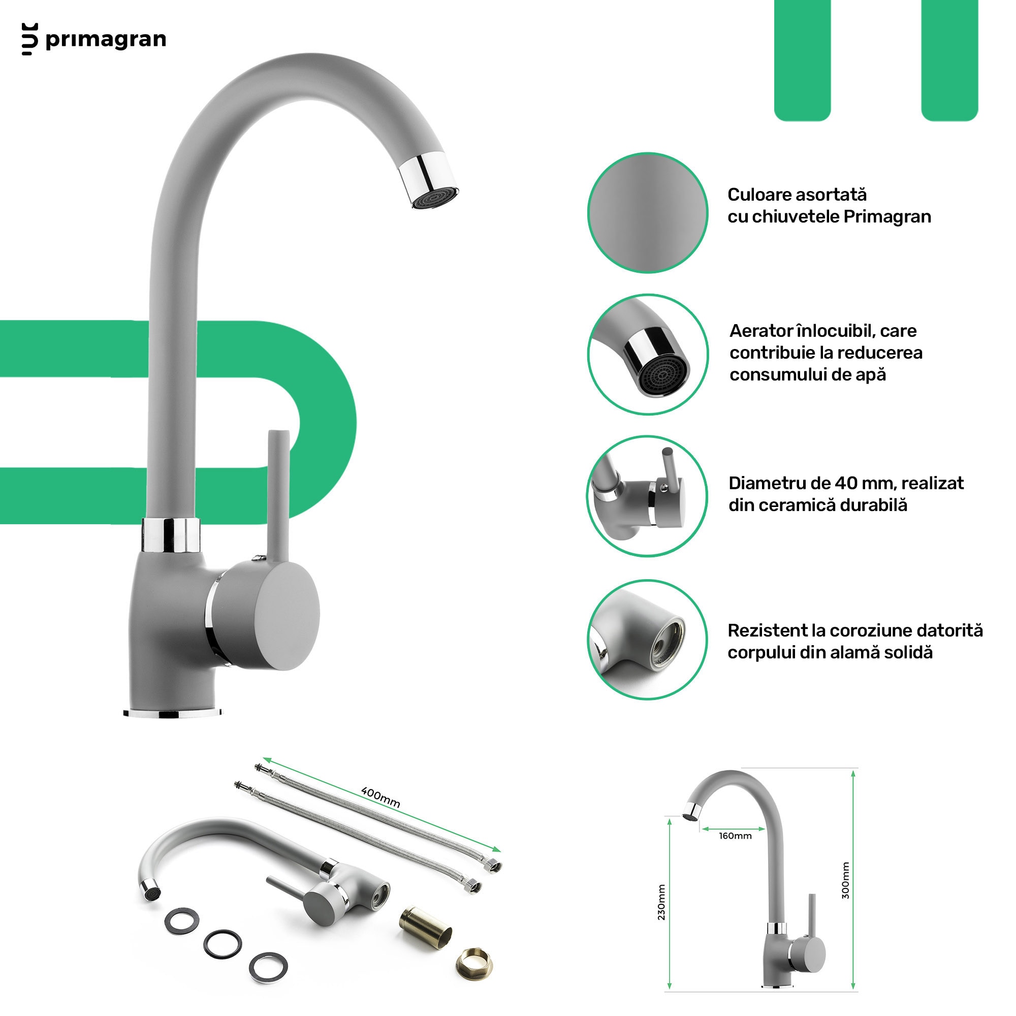 Chiuveta de Bucatarie Granit cu Baterie 5000 si Sifon, 76x47 cm ...