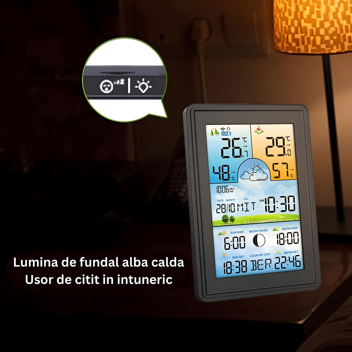 Statie meteo fara fir ACV Premium, cu senzor exterior Wireless, afisaj ...