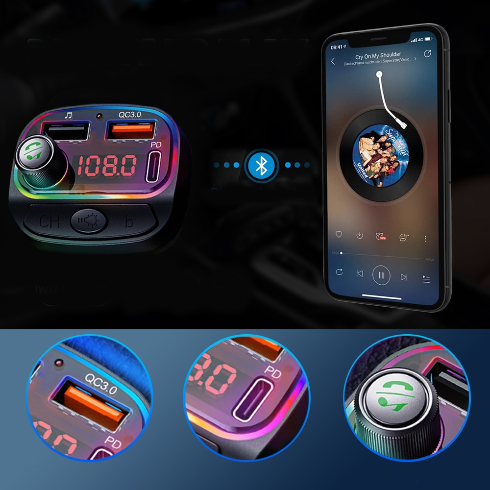 Modulator FM auto, Bluetooth 5.0, RGB, Negru - eMAG.ro