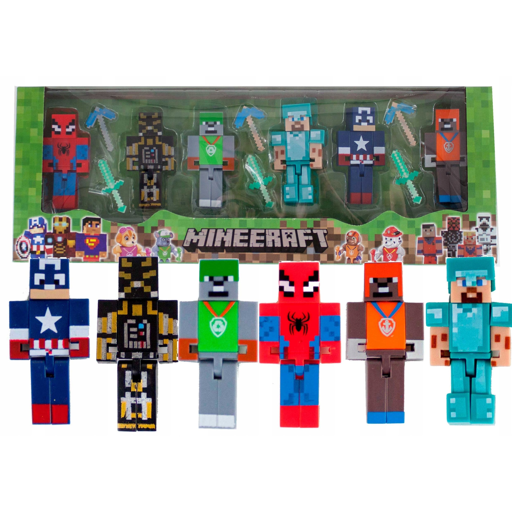 Set 6 Figurine Minecraft cu led, Super-eroi Minecraft cu accesorii ...