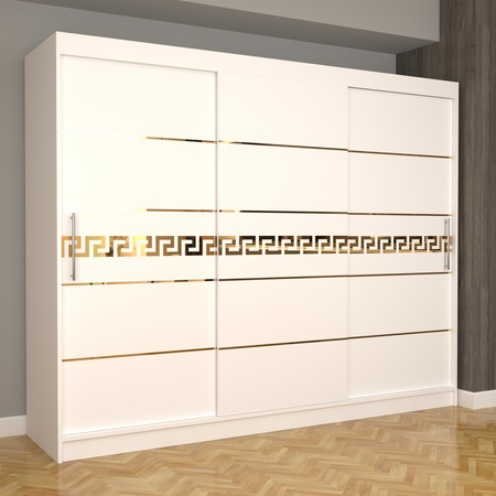 Dressing Luna Gold 250 cm x 200 cm x 61 cm, fara oglinda, alb cu usi ...