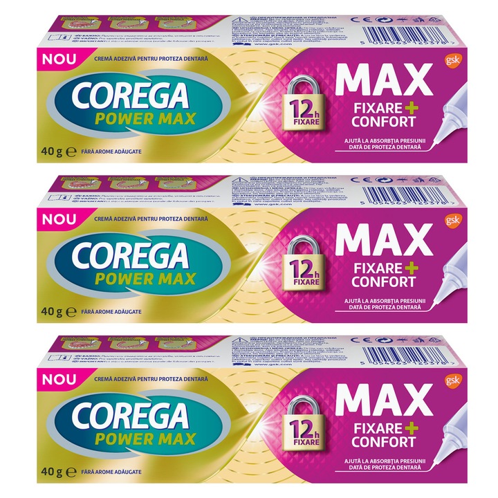 Pachet: 3 x Corega Max Fixare + Confort, 40 g - eMAG.ro