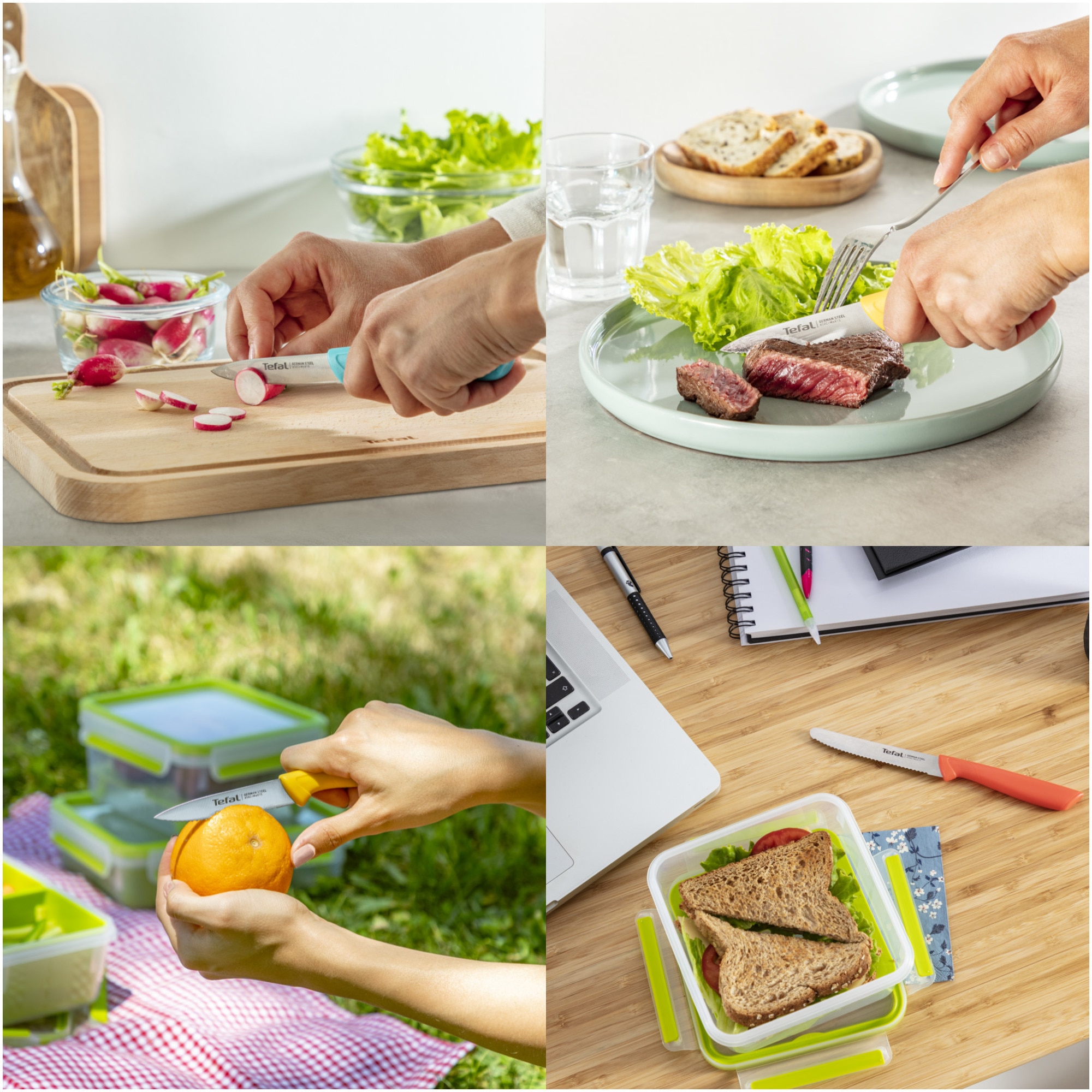 Set 3 cutite Tefal Colorfood, lama otel inoxidabil, 8 cm / 10 cm ...