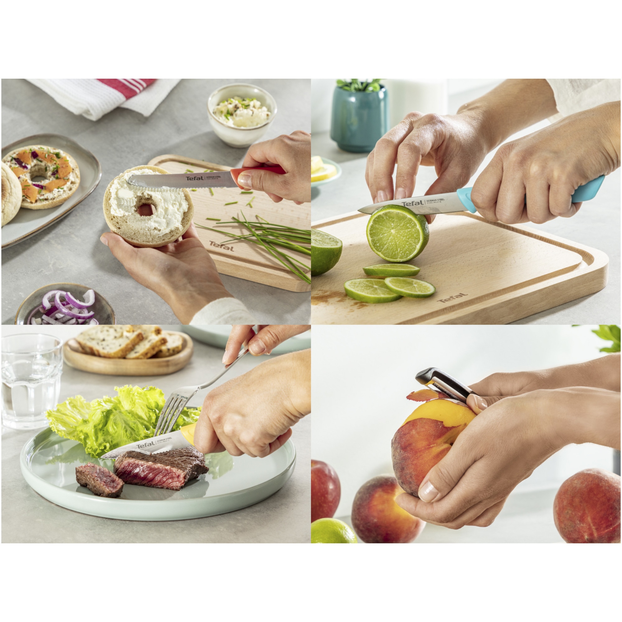 Set 3 cutite Tefal Colorfood, lama otel inoxidabil, 8 cm / 10 cm ...