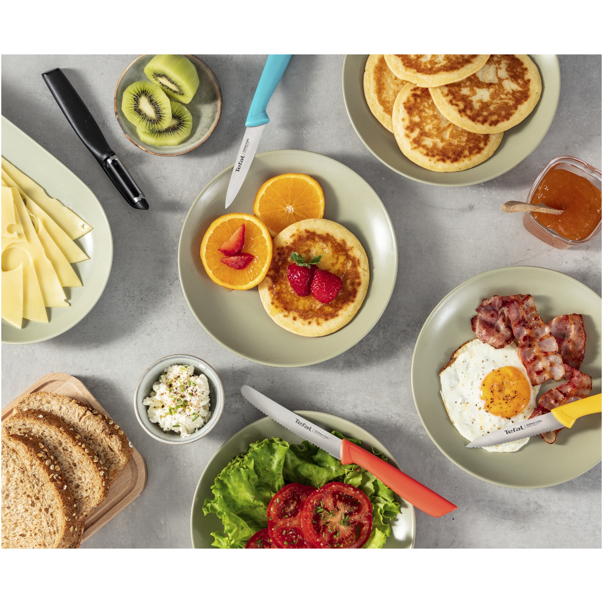 Set 3 cutite Tefal Colorfood, lama otel inoxidabil, 8 cm / 10 cm ...
