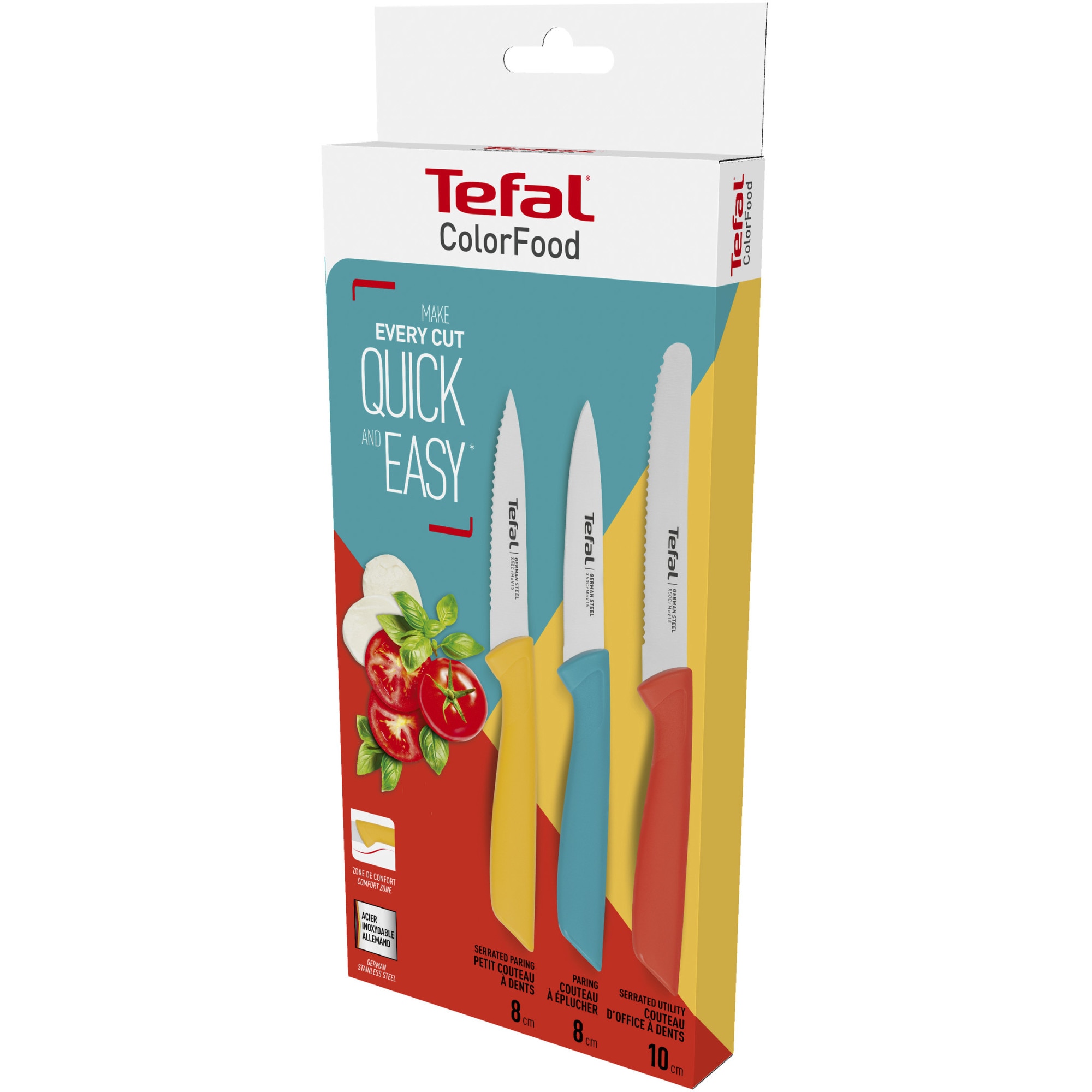 Set 3 cutite Tefal Colorfood, lama otel inoxidabil, 8 cm / 10 cm ...