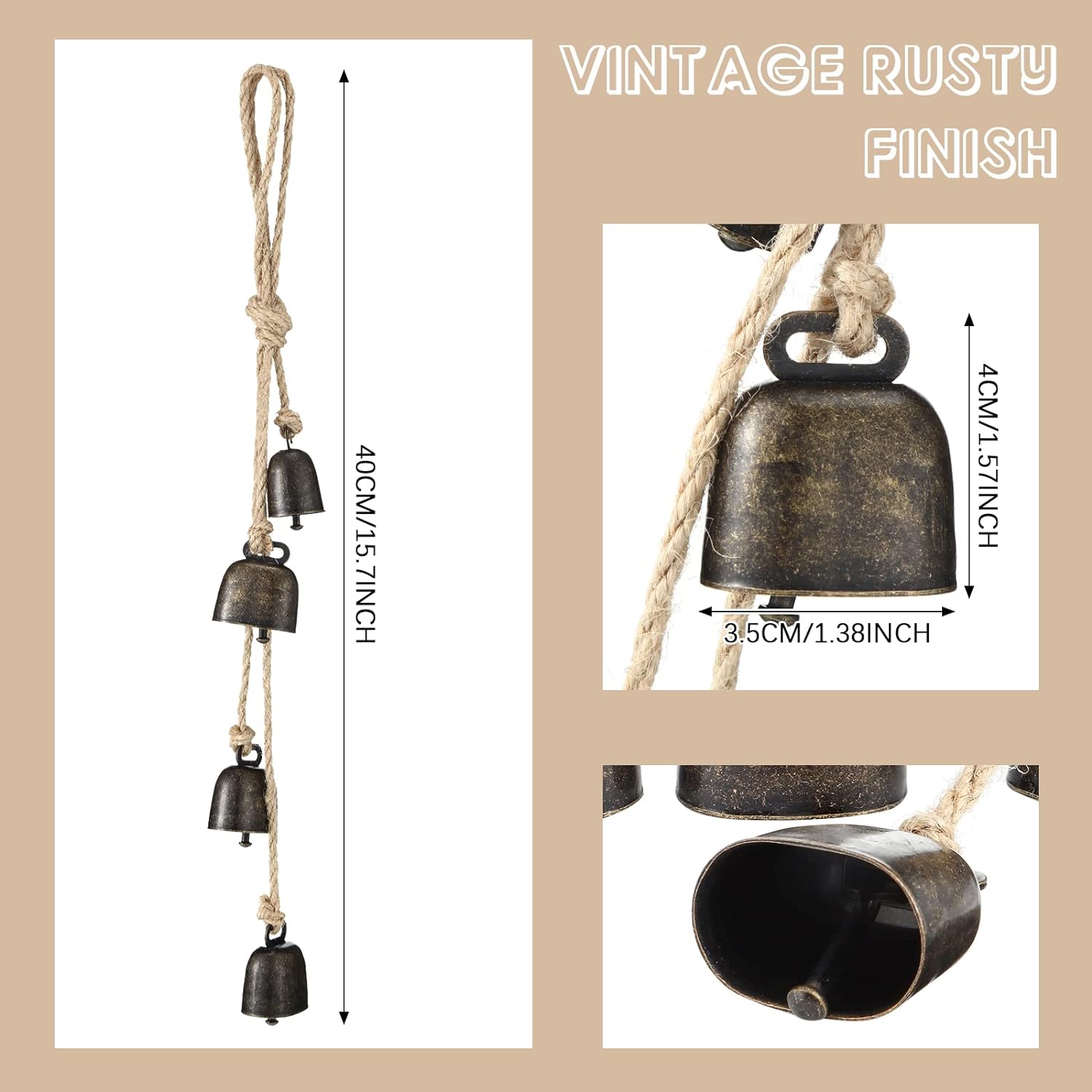 Set 2 clopotei de atarnat, Sunmostar, Metal, 3.5cm, Bronz/Bej - eMAG.ro