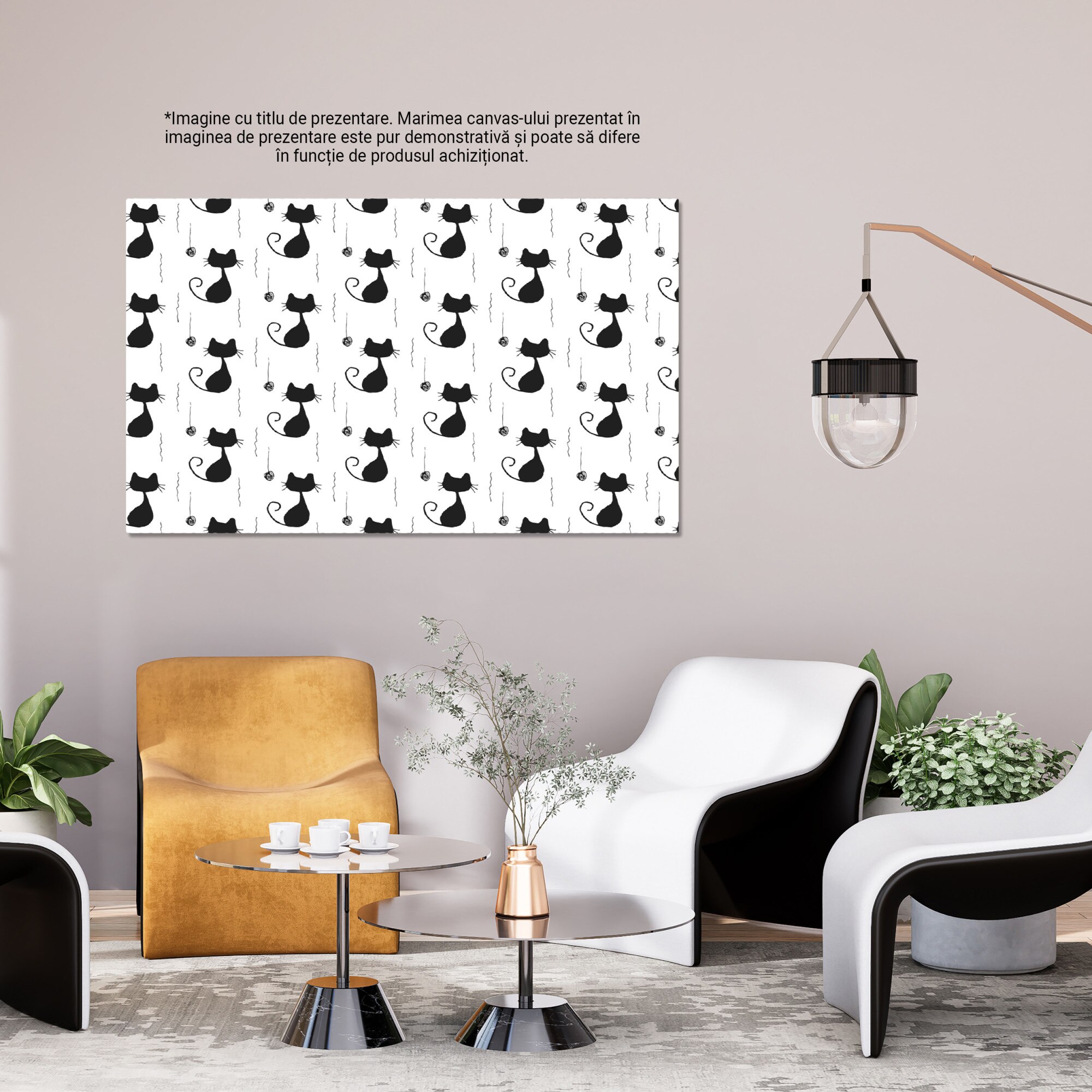 Картина на платно: Игра на цветове, забавна котка в черно-бели тонове ...