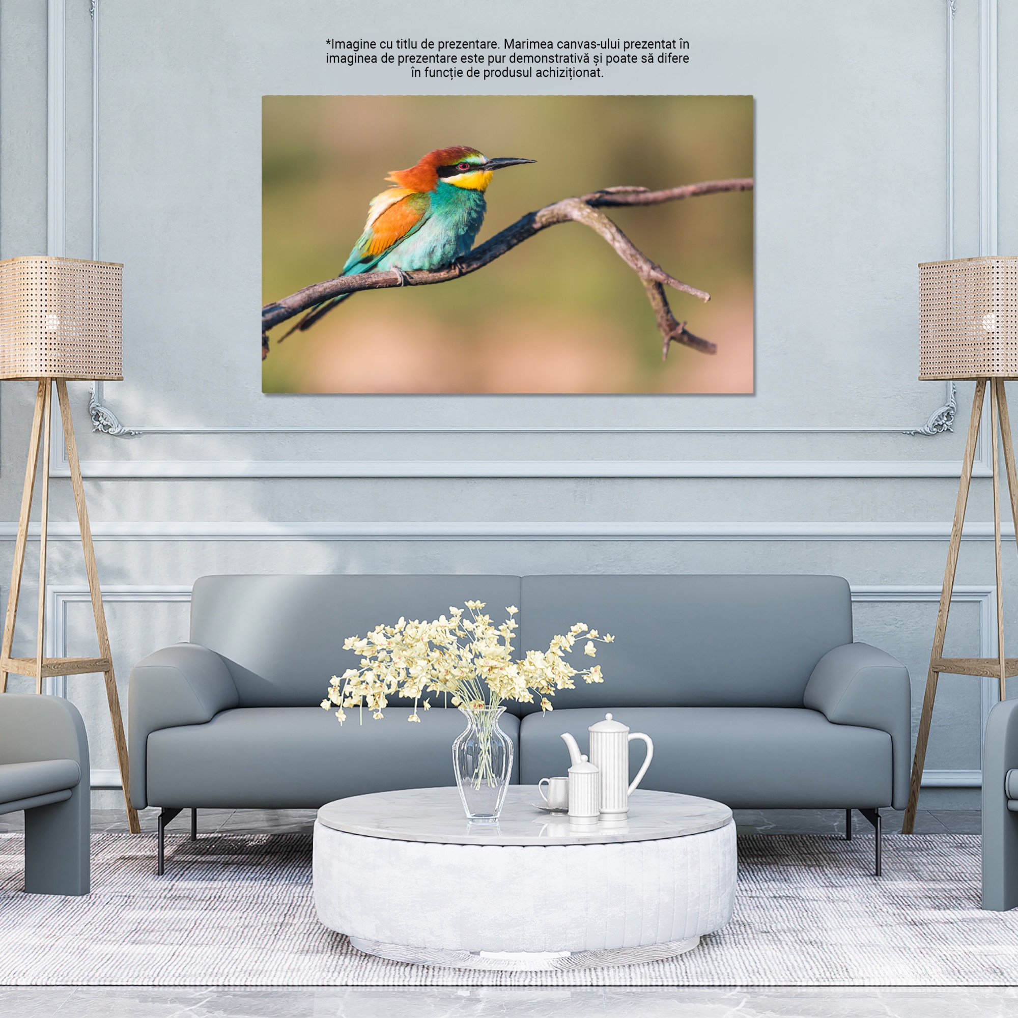 Vászonfestmény: Merops Apiaster - Méhgyűjtő madarak festménye - Madarak ...