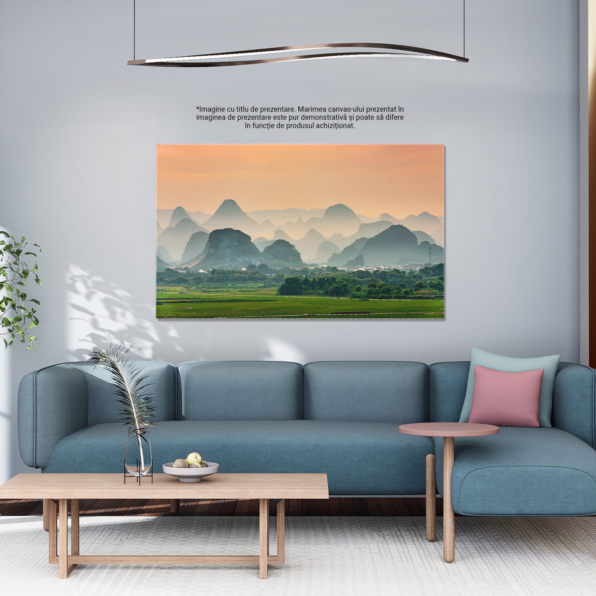 Tablou Canvas: Peisaj rural asiatic, munti si campii agricole - Dealuri ...