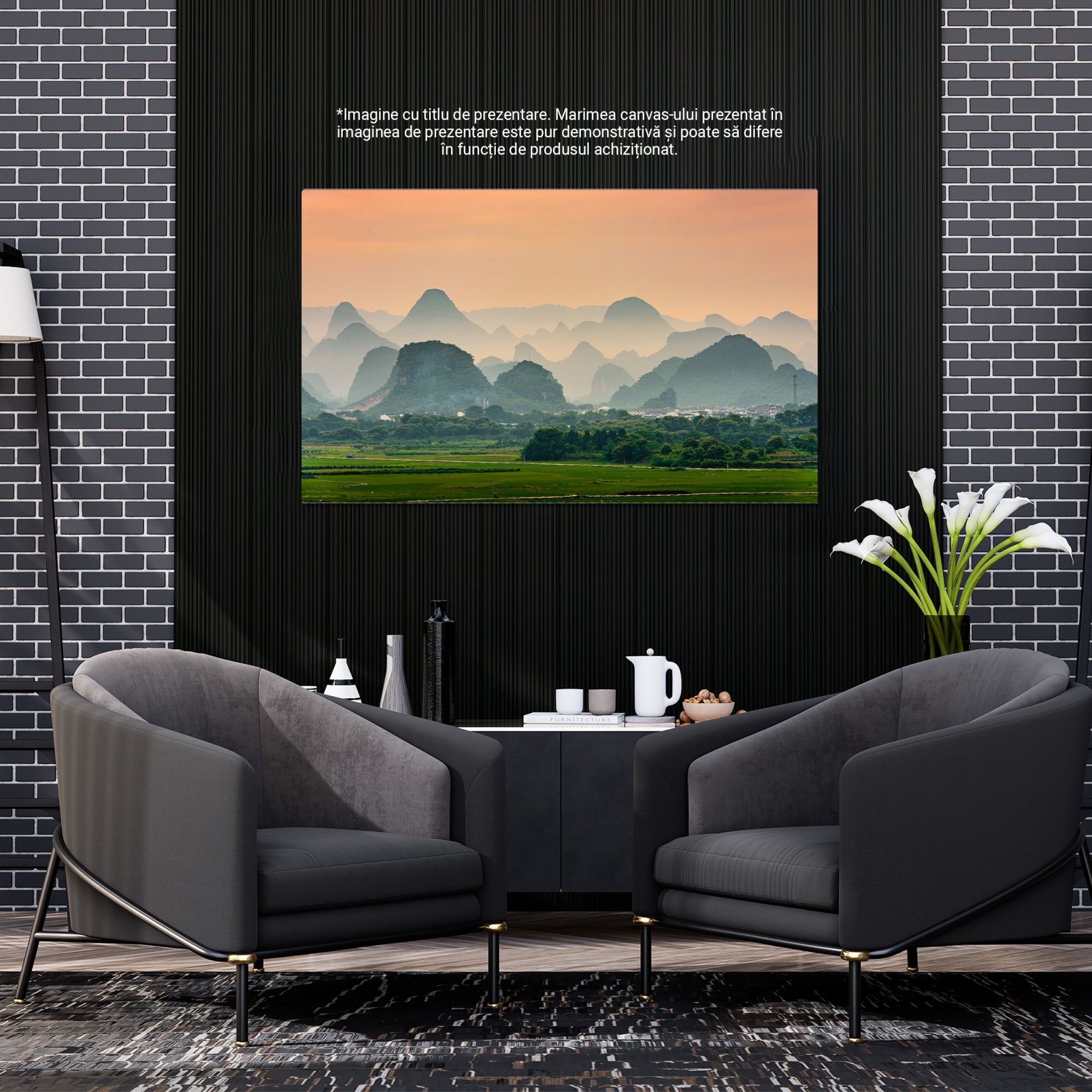 Tablou Canvas: Peisaj rural asiatic, munti si campii agricole - Dealuri ...