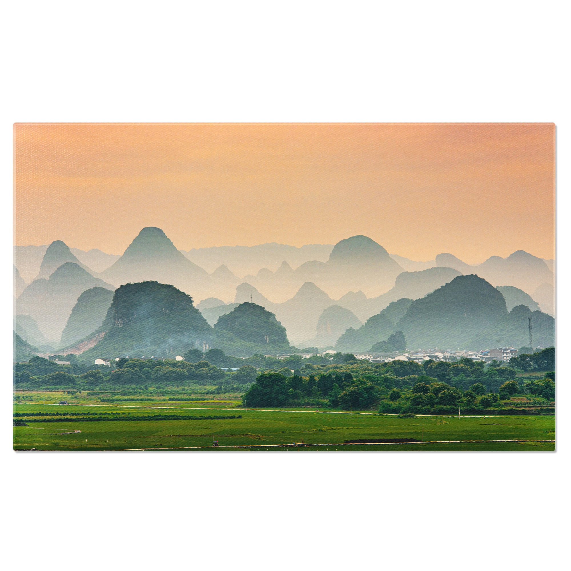 Tablou Canvas: Peisaj rural asiatic, munti si campii agricole - Dealuri ...