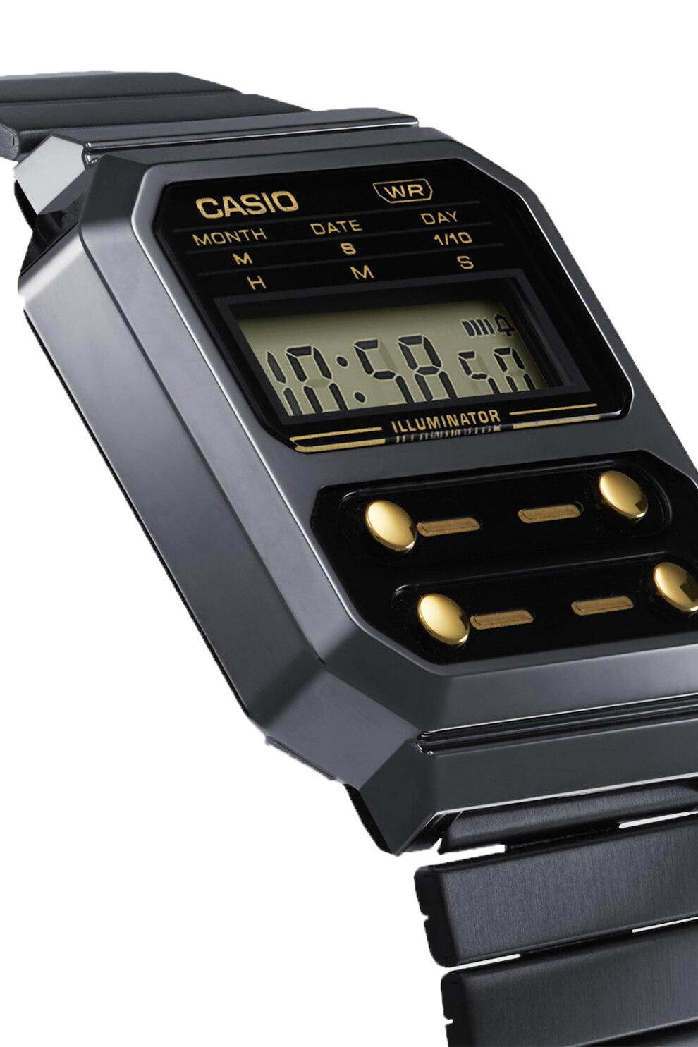 Casio, Ceas unisex digital cu o curea de rasina, Auriu, Negru - eMAG.ro