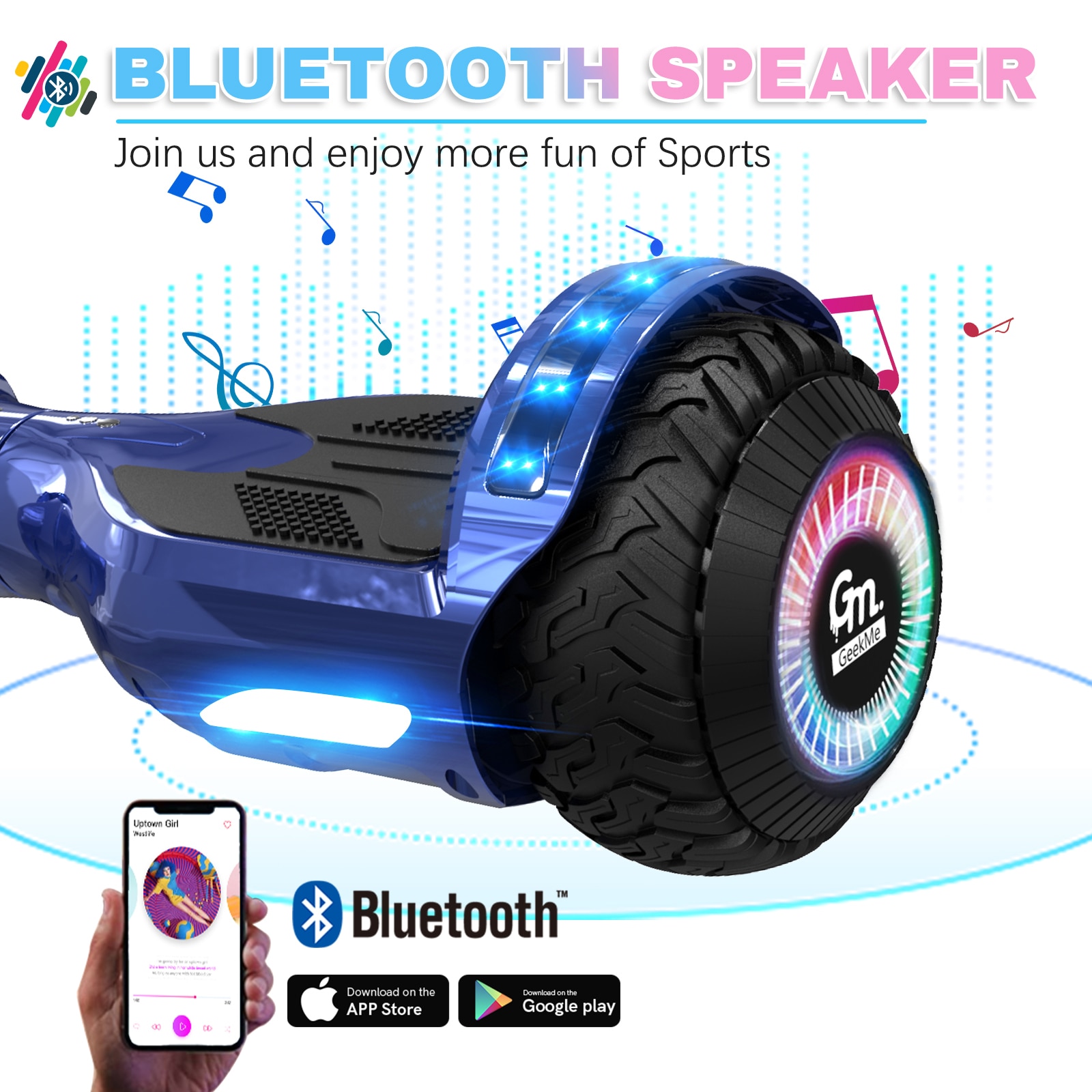 Hoverboard GeekMe, 6.5", LED, Bluetooth, autobalans, inteligent, viteza ...