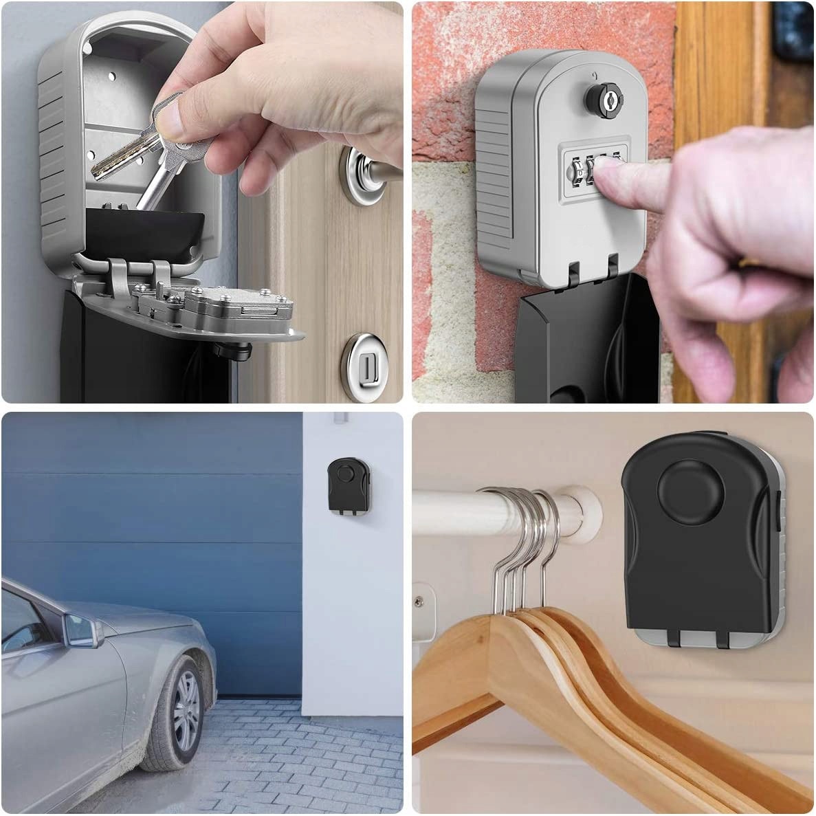 Seif de perete pentru chei din aliaj de aluminiu, Gri/Negru, 13.4 cm ...