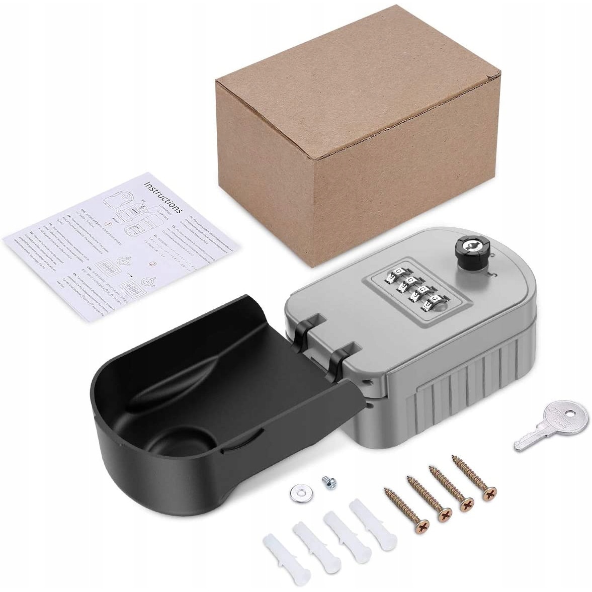 Seif de perete pentru chei din aliaj de aluminiu, Gri/Negru, 13.4 cm ...