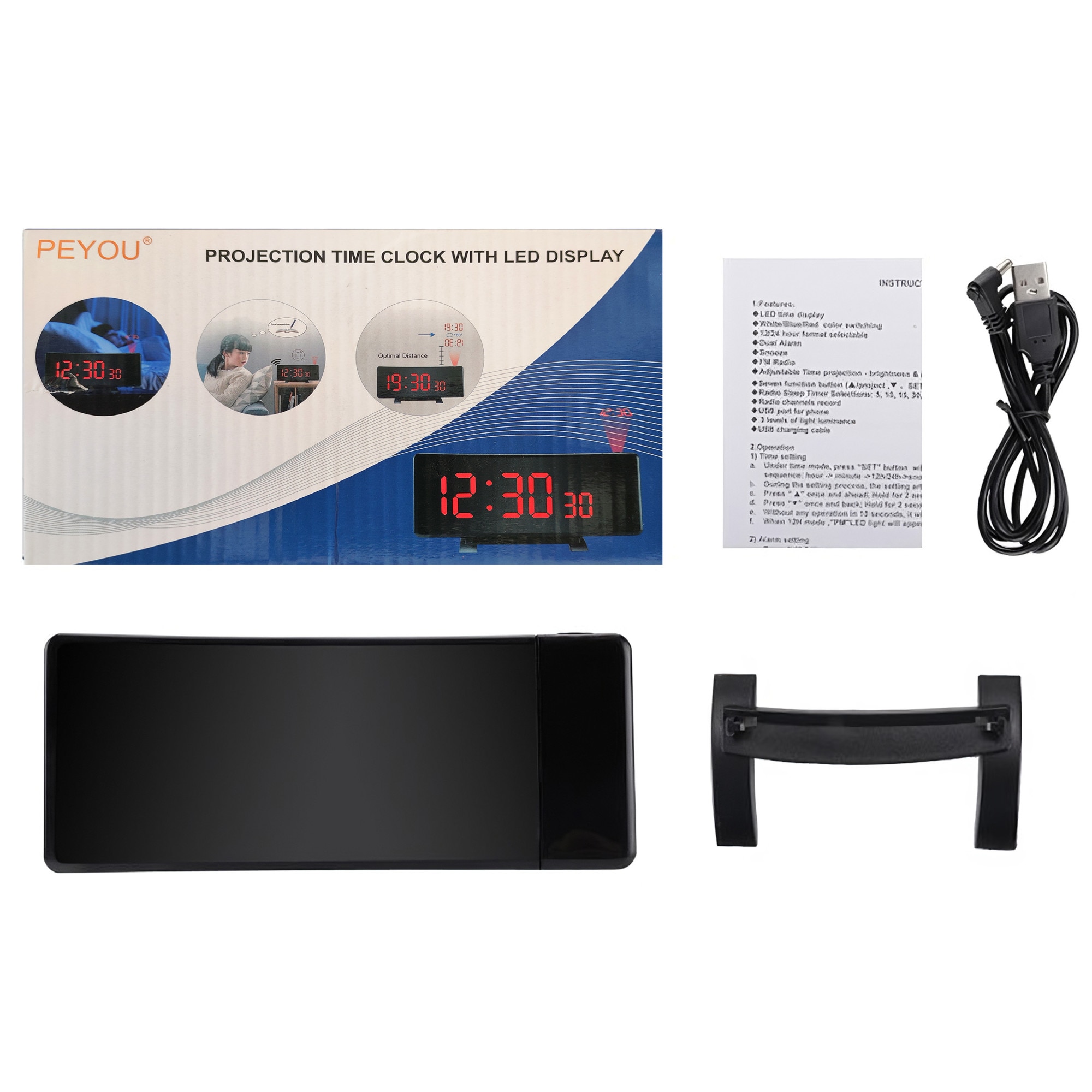 Ceas Decorativ cu Laser Proiector, Radio FM si LED Display, 3W, Functie ...