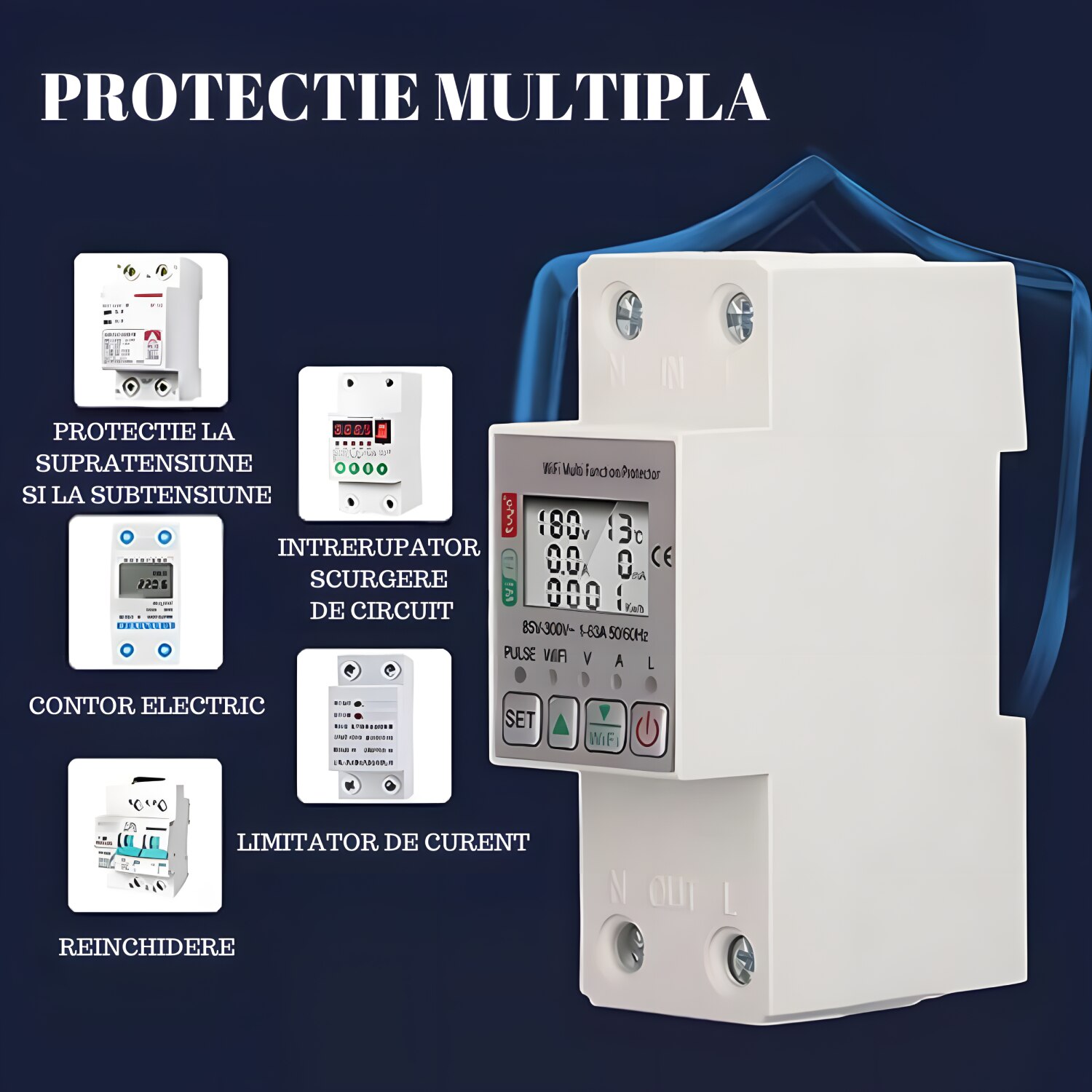 Contor Monofazat Inteligent, Zadabso®, WiFi, 63A, 85V-300V, LCD HD ...