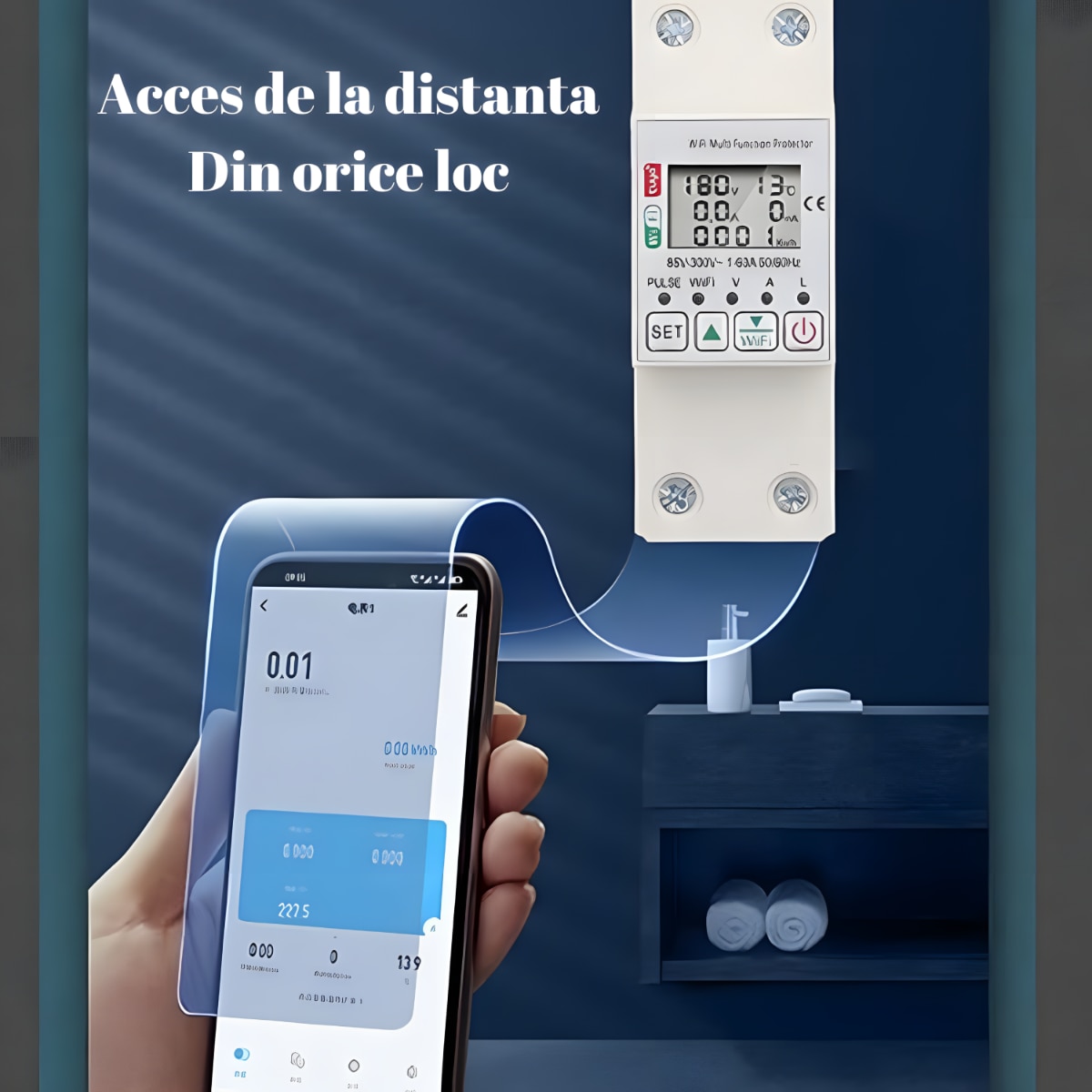 Contor Monofazat Inteligent, Zadabso®, WiFi, 63A, 85V-300V, LCD HD ...