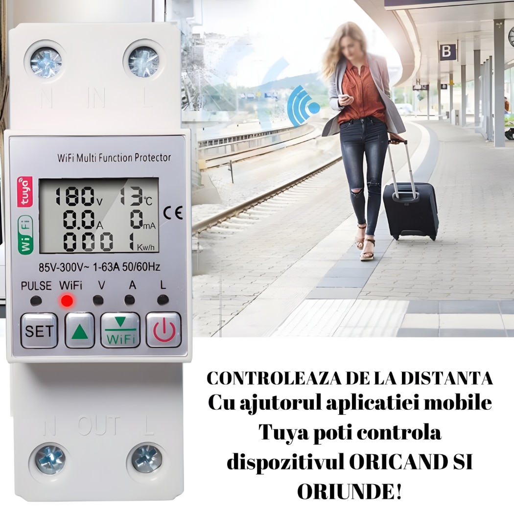 Contor Monofazat Inteligent, Zadabso®, WiFi, 63A, 85V-300V, LCD HD ...