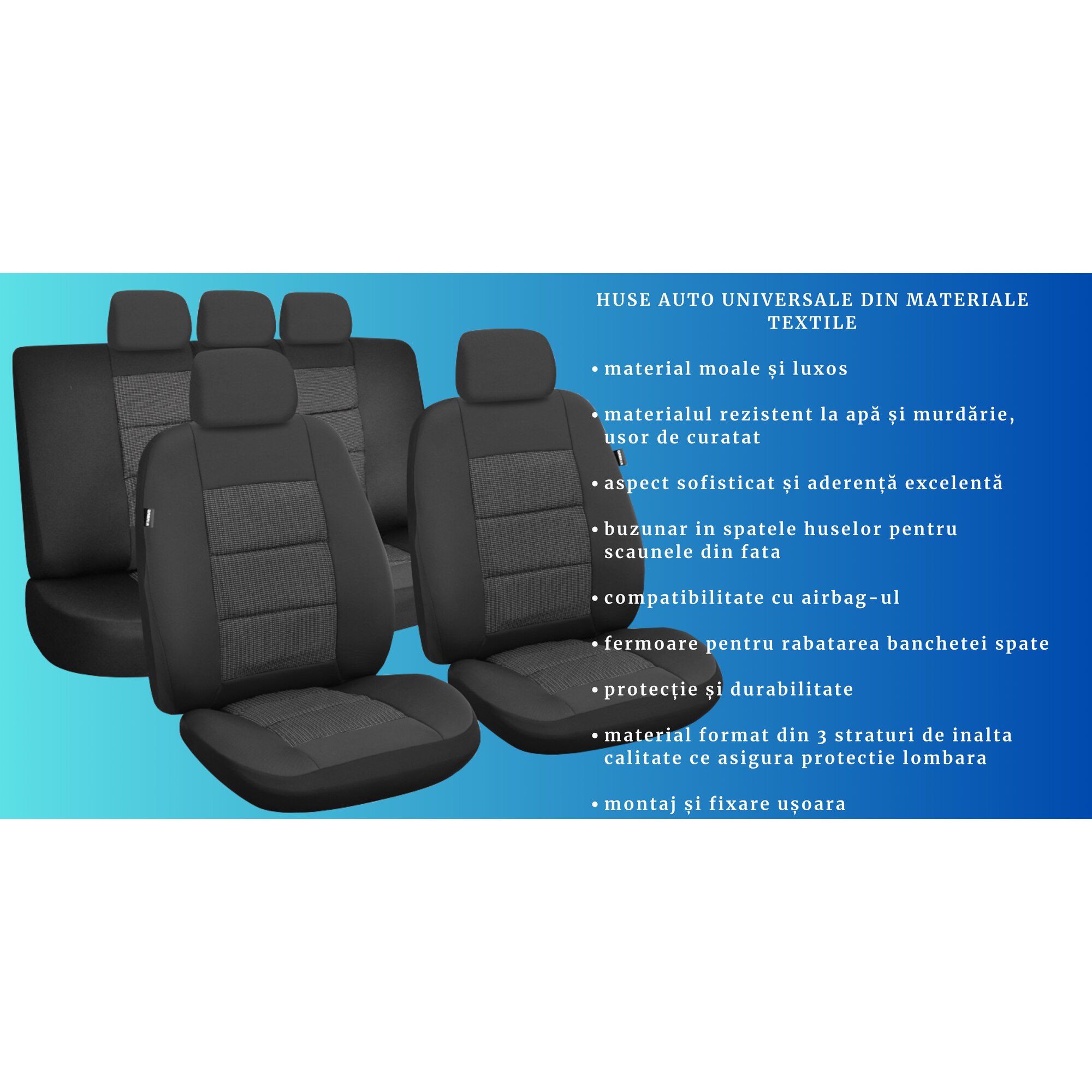 Huse scaune auto SMARTIC®, Premium Lux, 11 piese, compatibile cu airbag ...