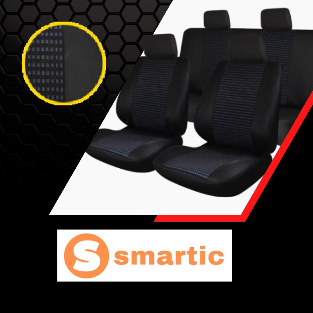 Set huse scaune auto Traffic, Material Textil, 9 piese, SMARTIC®, albastru - eMAG.ro