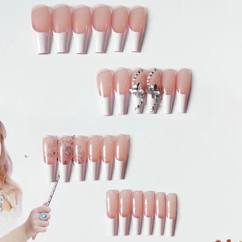 Set 24 tipsuri pentru unghii, LLWL, Plastic, Roz/Alb - eMAG.ro