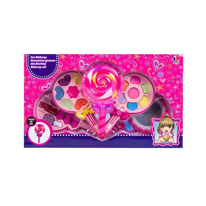 Set de machiaj pentru copii, Model Acadea, farduri, oglinda, ruj, oja ...