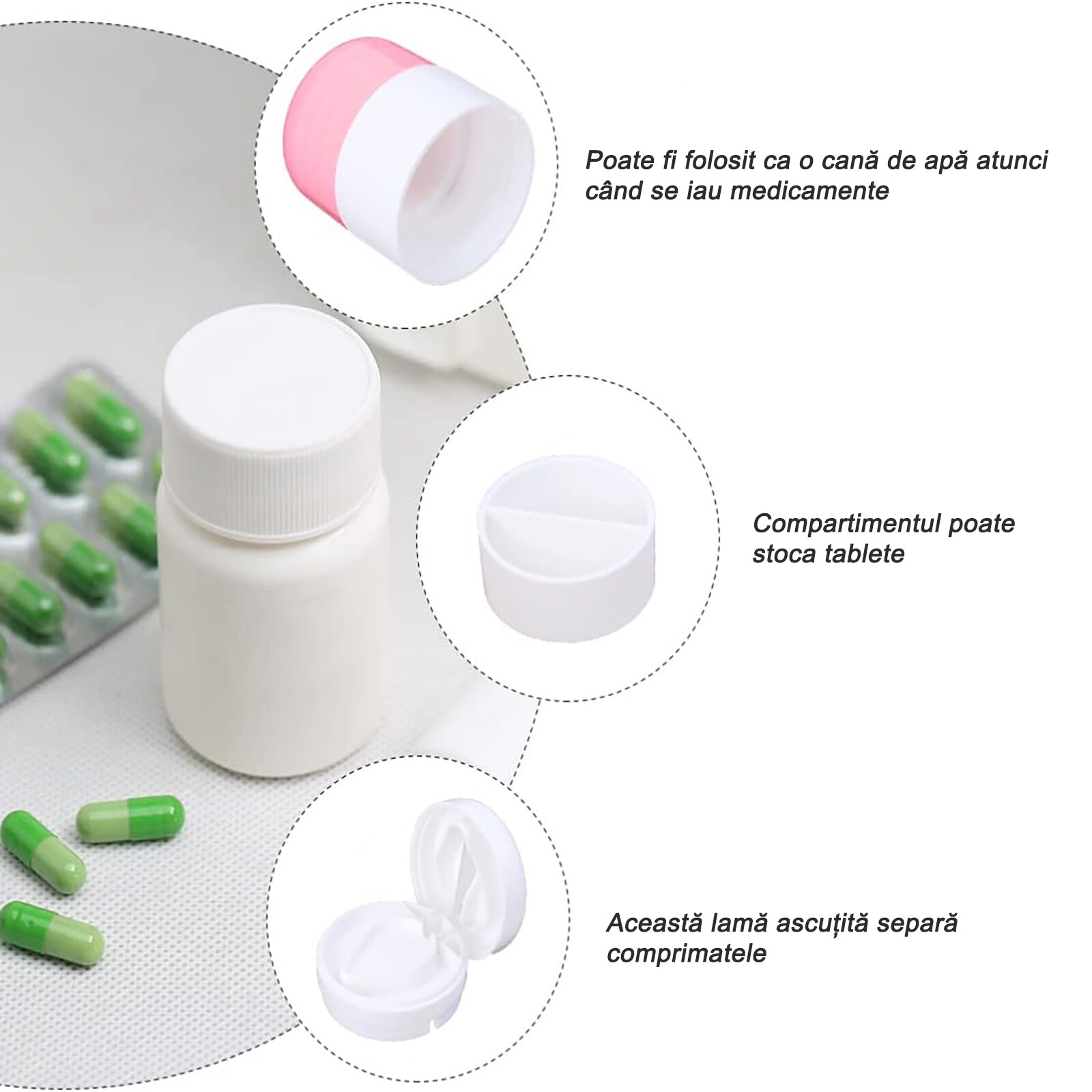 Cutie pastile, POMAMZ, Plastic, Portabil, Pentru depozitarea ...