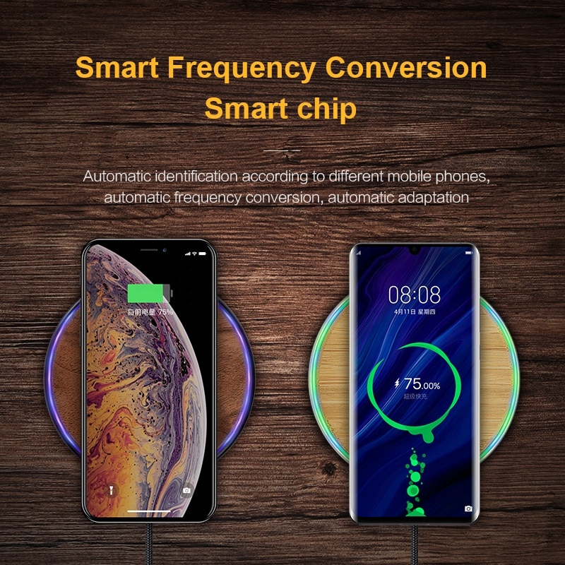 Incarcator wireless 15W QI, slim, universal bambus - eMAG.ro