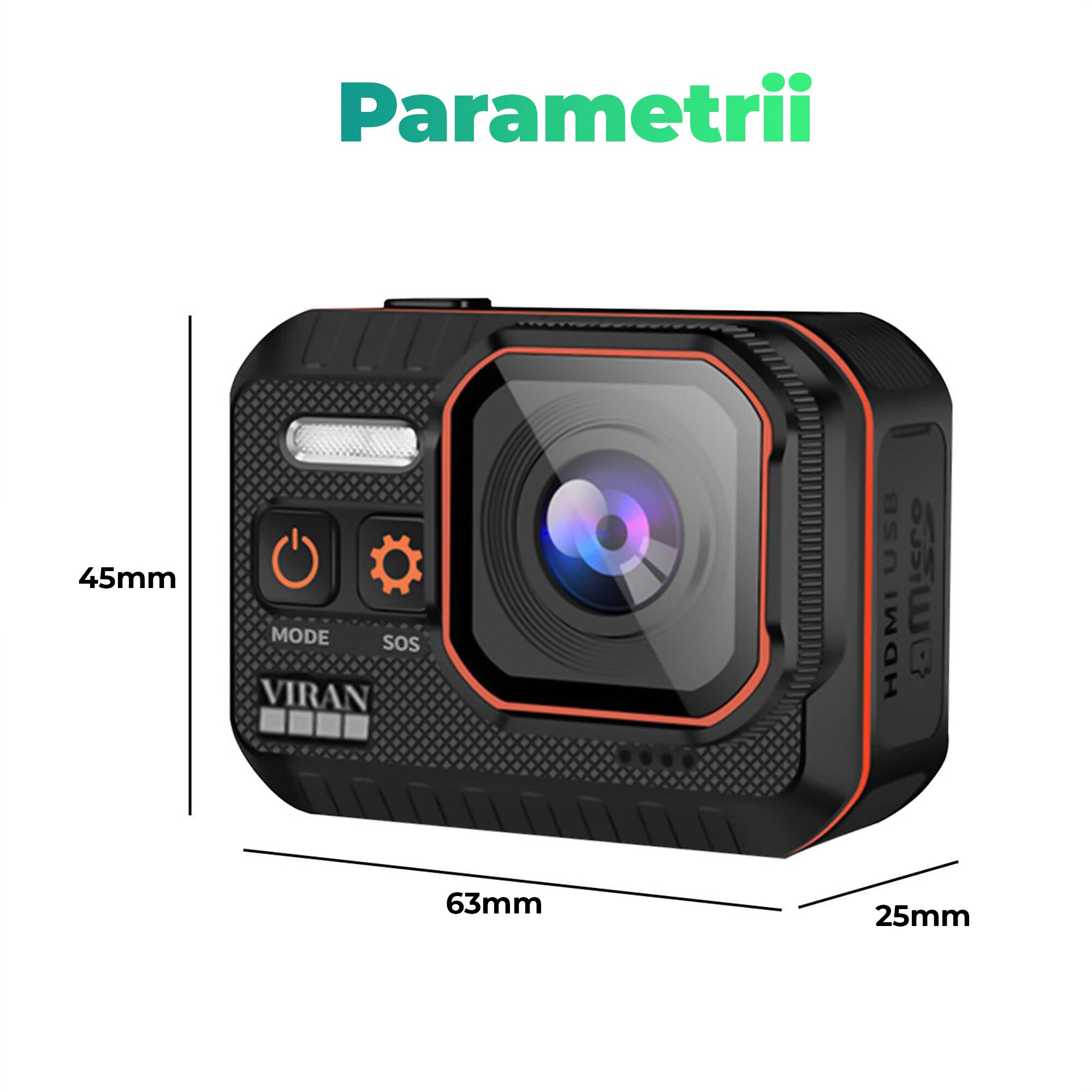 Camera de actiune VIRAN, inregistreaza pana la 4K 60FPS, lentina de ...