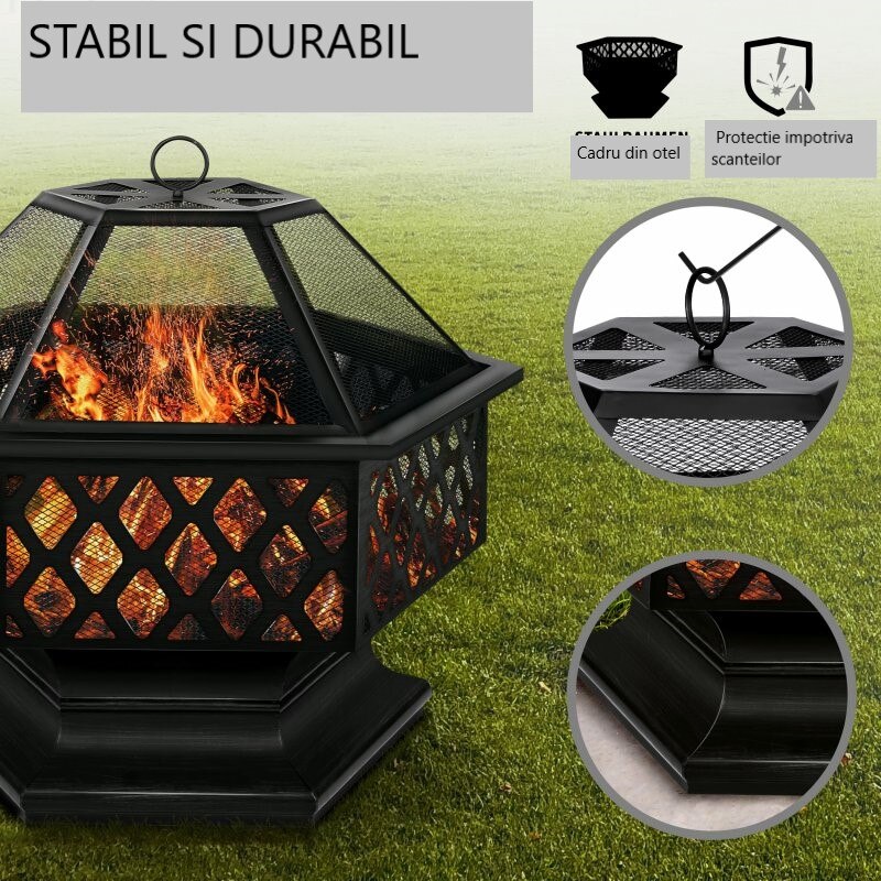 Semineu exterior pentru gradina/gratar, protectie impotriva scanteilor ...